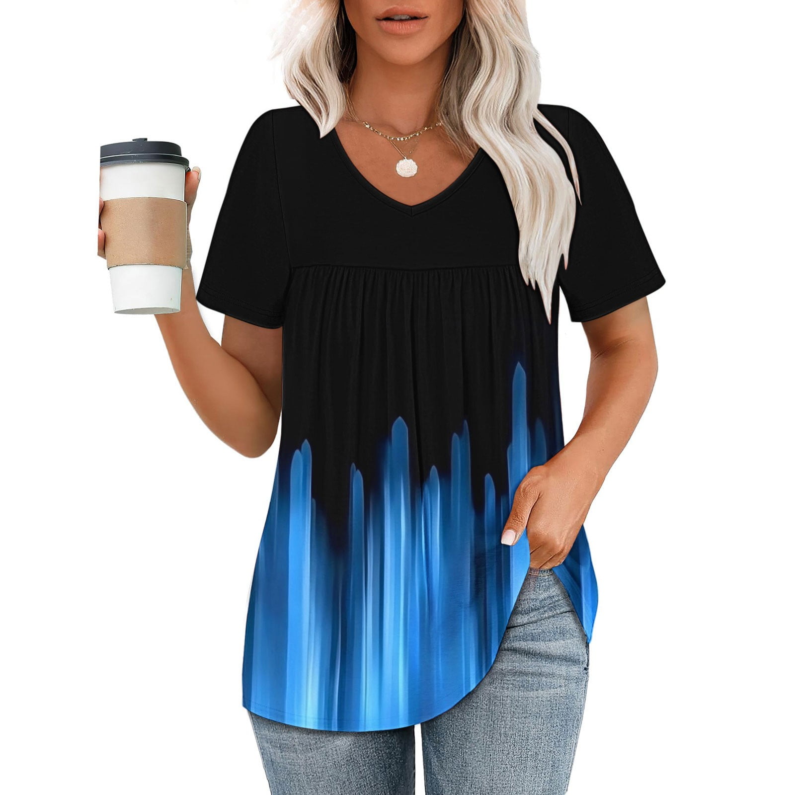 Otvok Womens Printed V-Neck Short-Sleeved T-Shirt Loose Short Sleeve ...