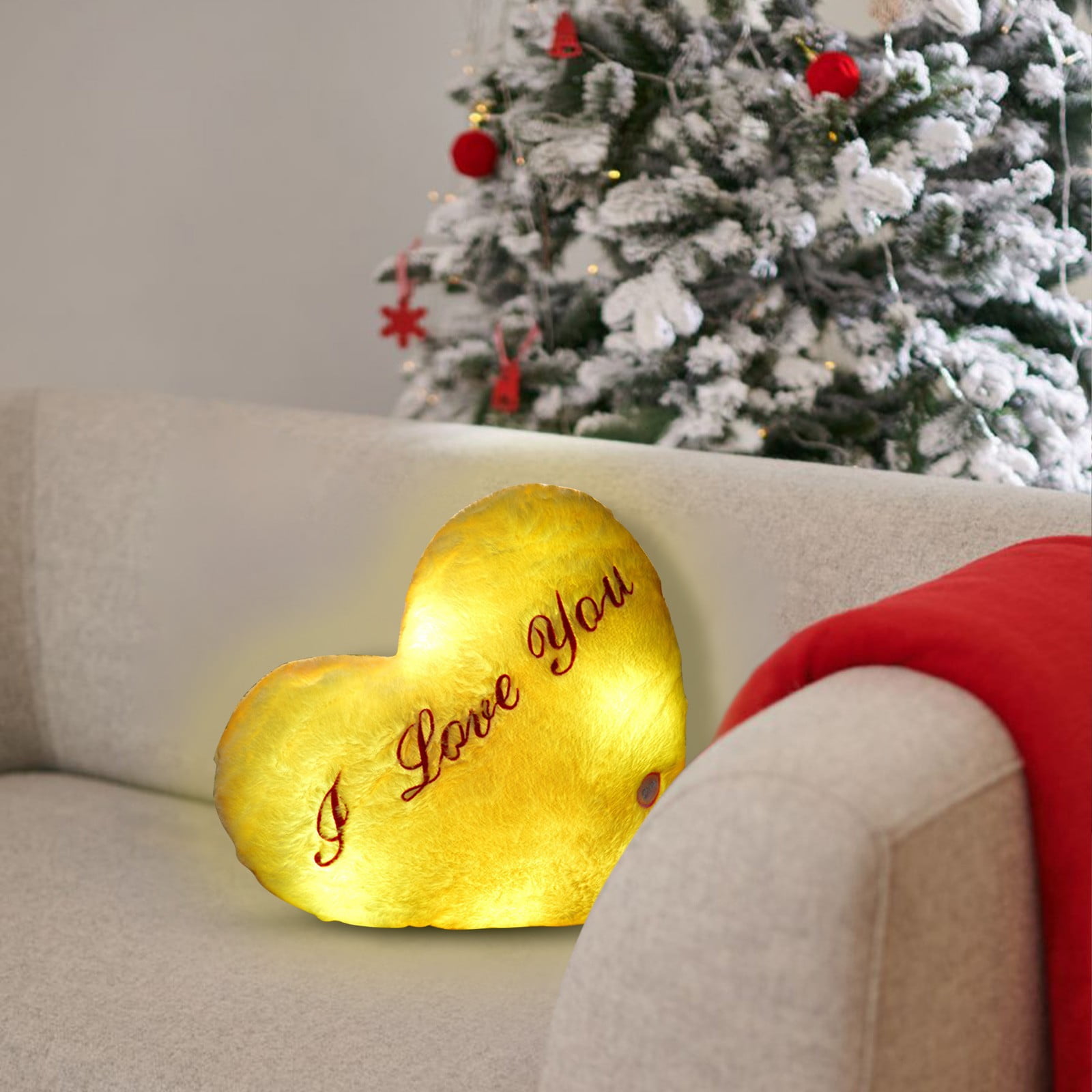 PATLOLLAV Creative Heart Shape Glowing LED Night Light Plush Pillows ...