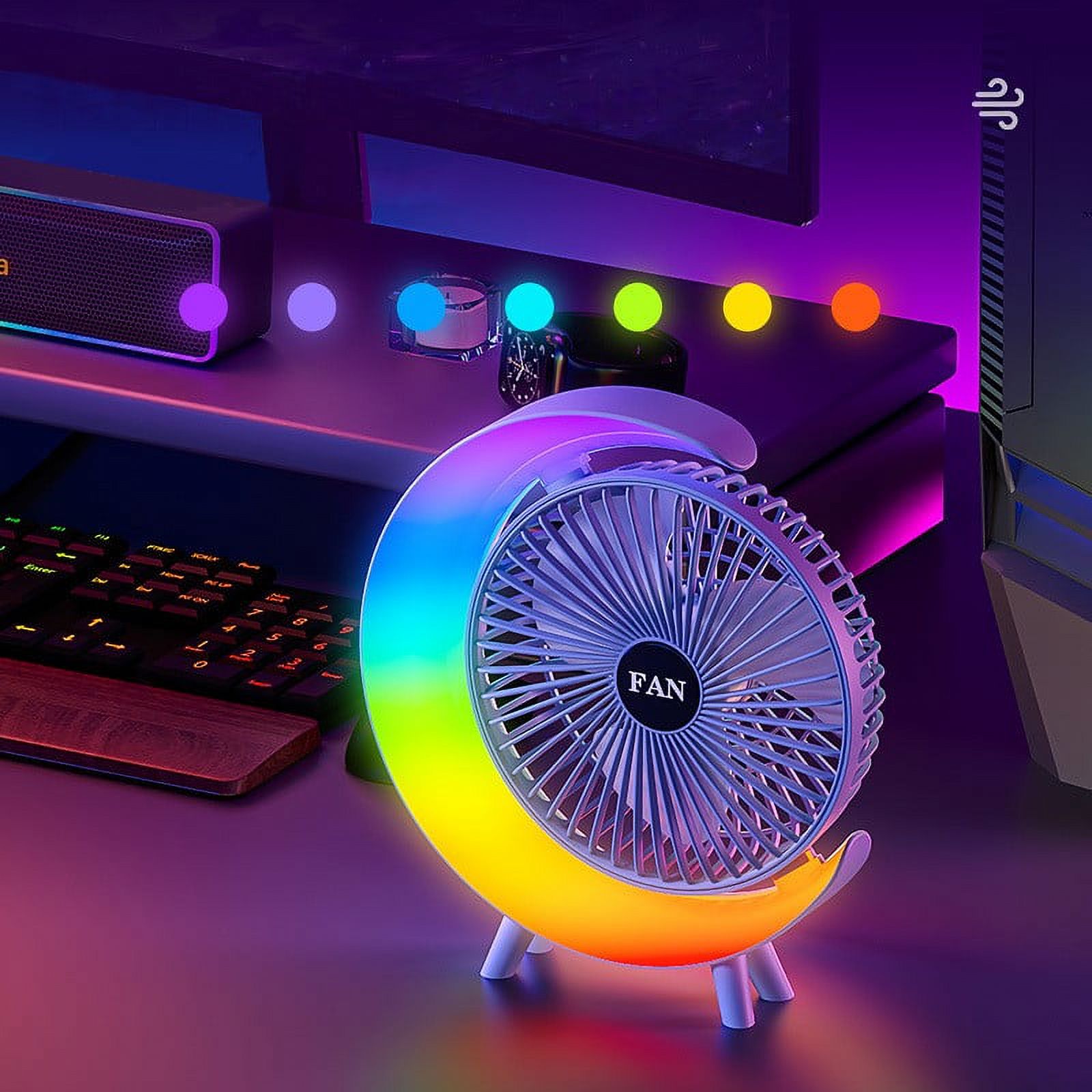 PATLOLLAV Desktop Fan,USB Powered Personal Fan,Colorful Lights Fan,Desk ...