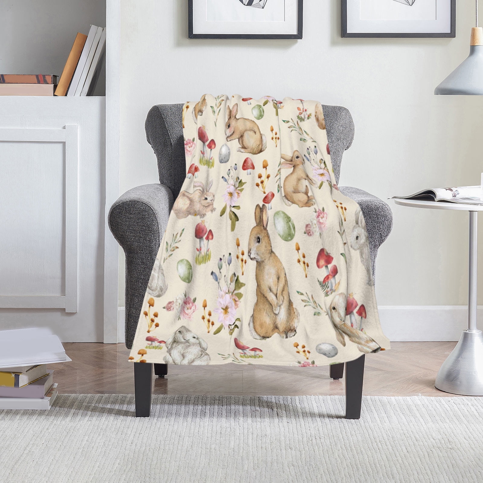 PATLOLLAV Easter Flannel Blanket,Easter Rabbit Bunny Eggs Spring Flower ...