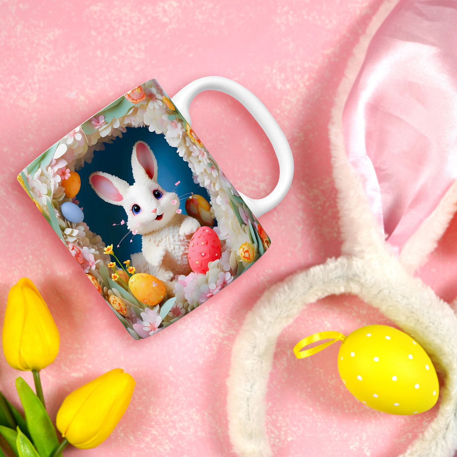 PATLOLLAV Easter Mug,Creative Space Design Cute Bunny and Easter Egg ...