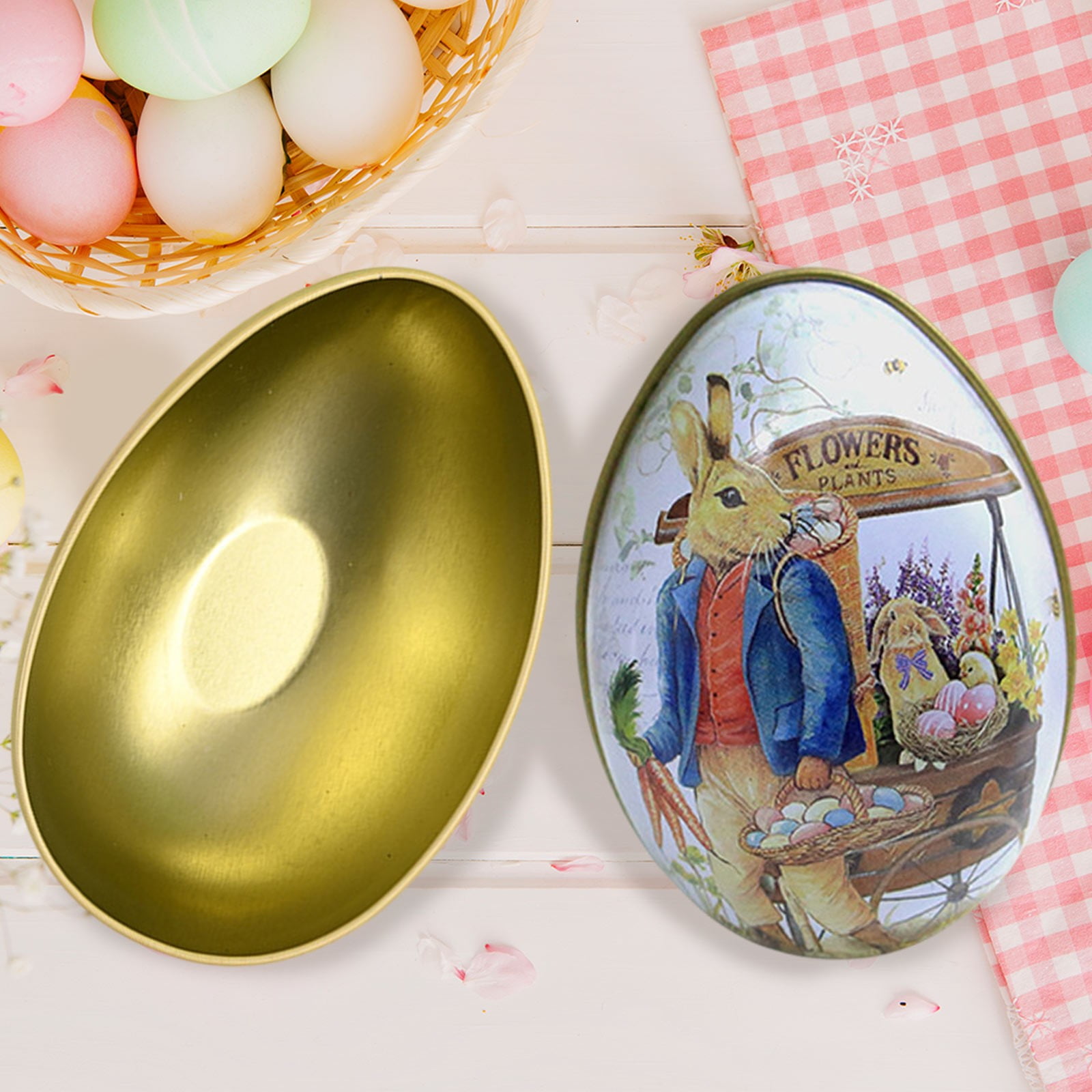 PATLOLLAV Easter Rabbits Iron Box Easter Eggs Iron Box Jewelry Box ...