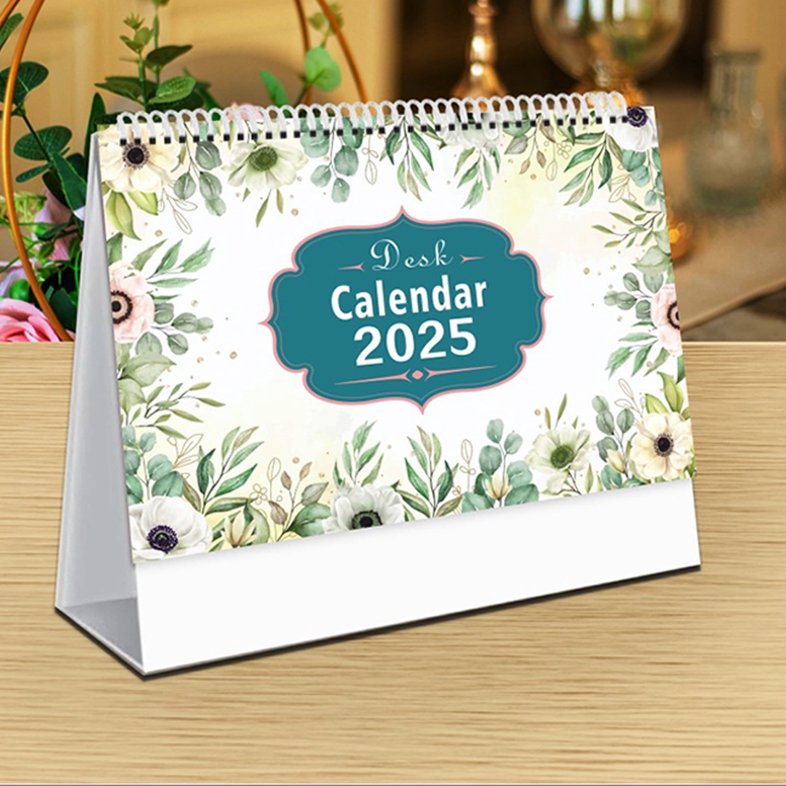 PATLOLLAV Floral Theme Desktop Calendar 2025,Green Mini Standing Flip ...