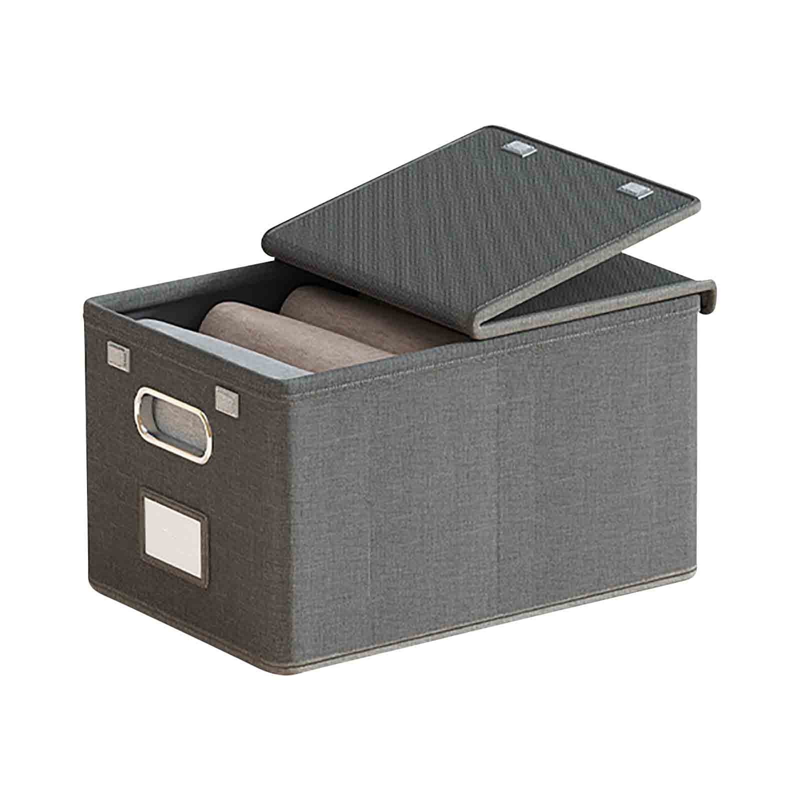 PATLOLLAV Gray Linen Fabric Collapsible Storage Bins with Lids,Washable ...