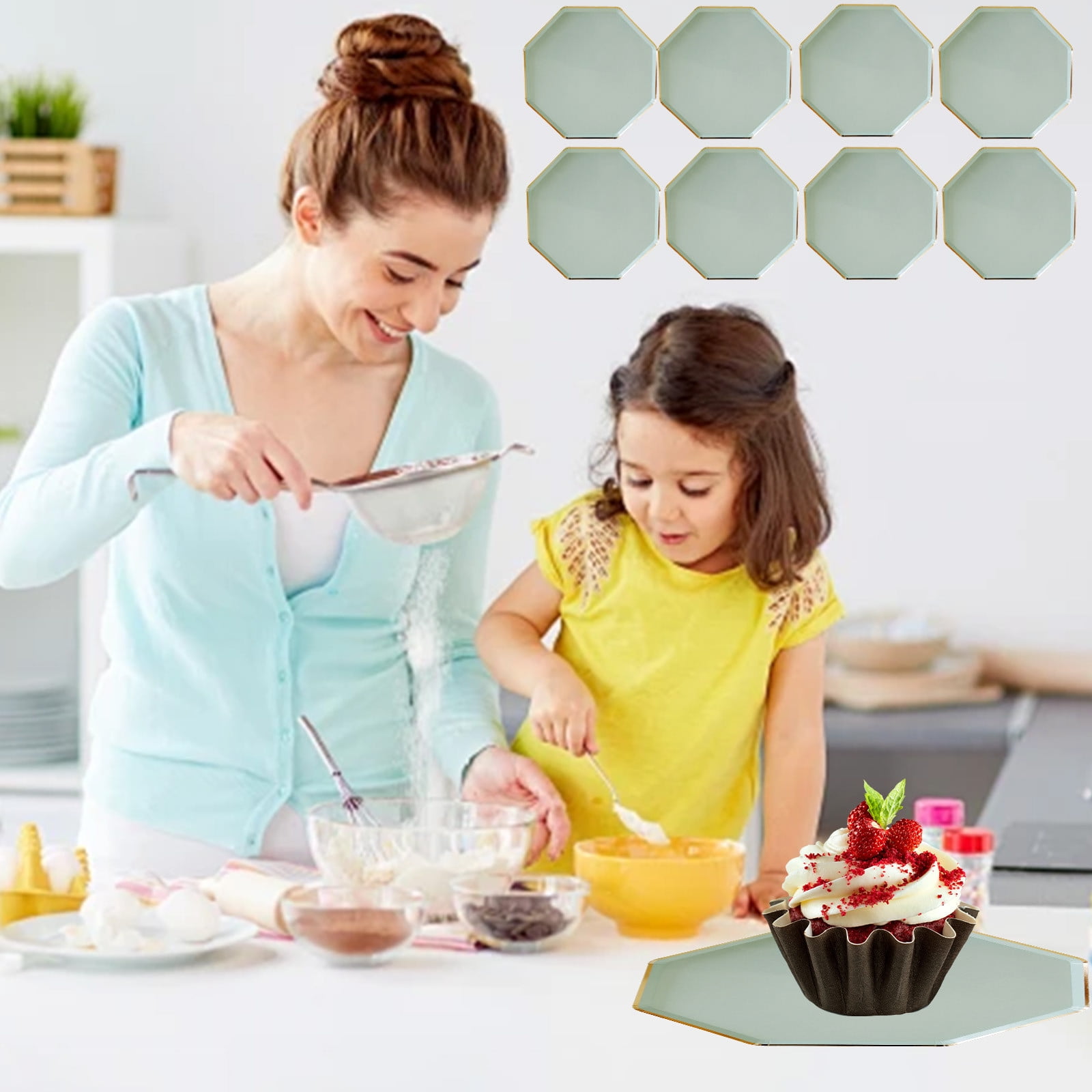 PATLOLLAV Green Octagon Cake Picnic Plate,8 Pcs Disposable Paper Plate ...