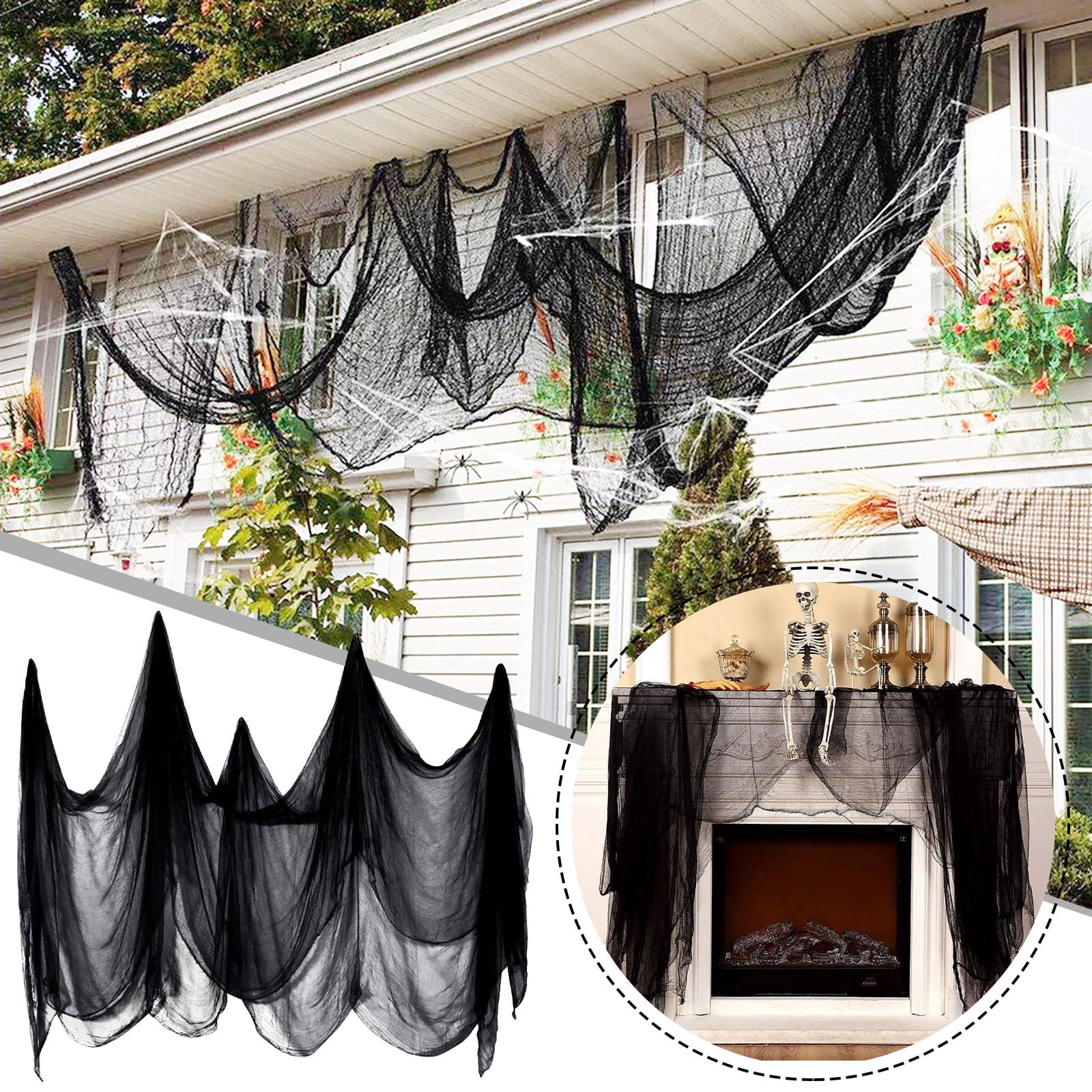 PATLOLLAV Halloween Black Creepy Decor Mesh for Party Decorations ...