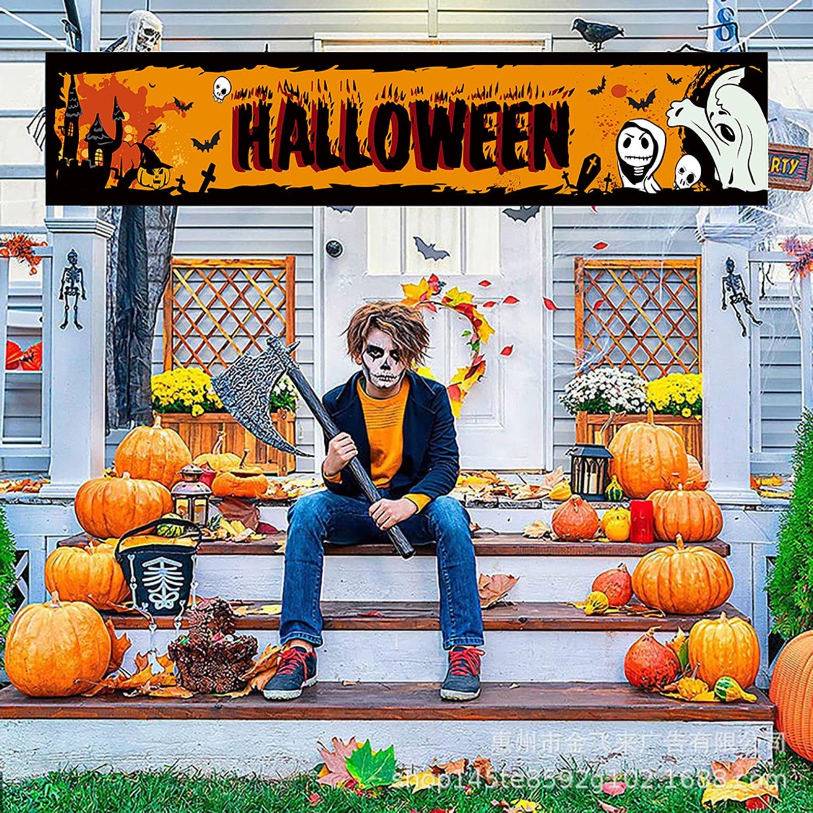 PATLOLLAV Happy Halloween Banner Large 118 x19.7 Inch Yard Sign Banner ...