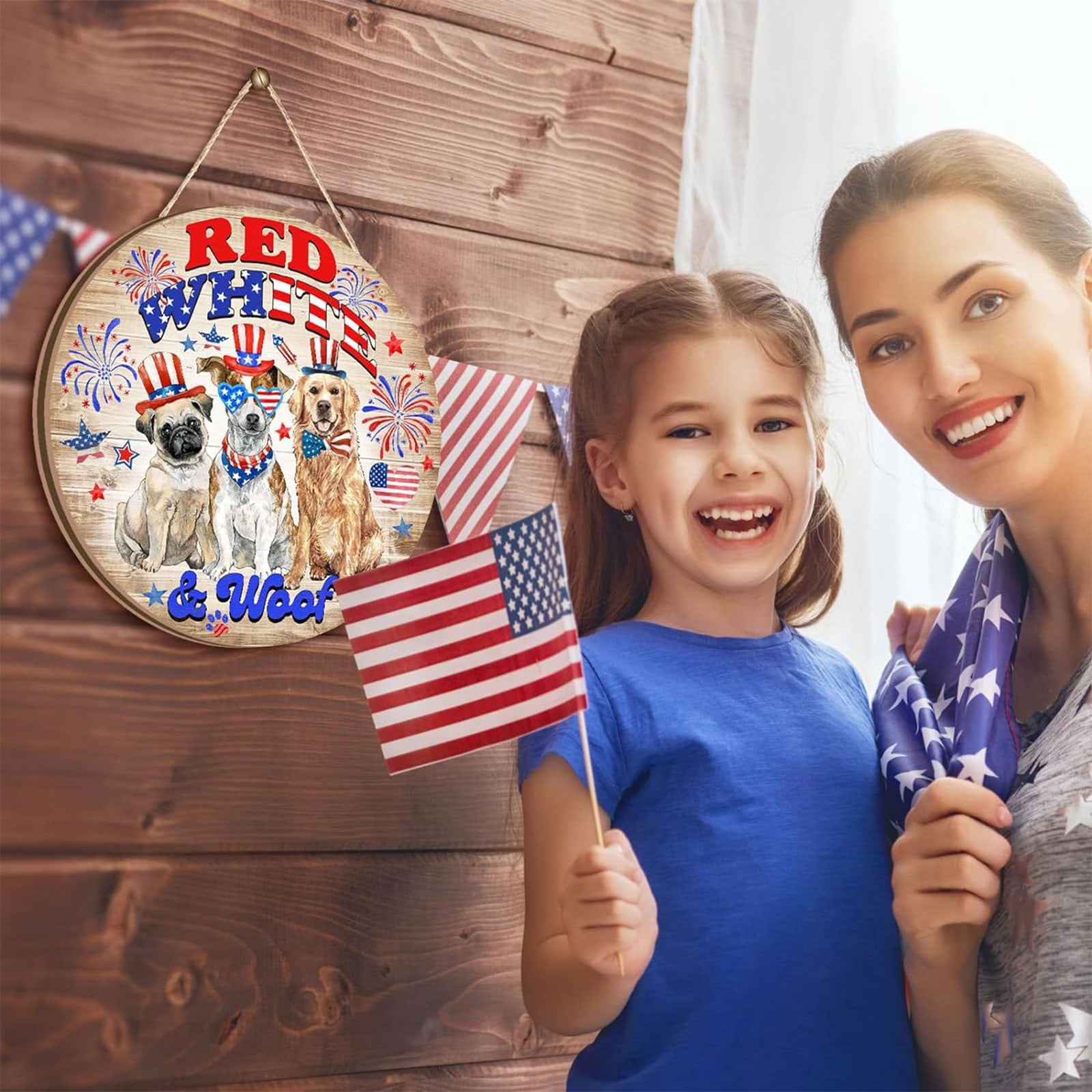 PATLOLLAV Independence Day Welcome Door Sign Patriotic Door Hanger Dogs ...