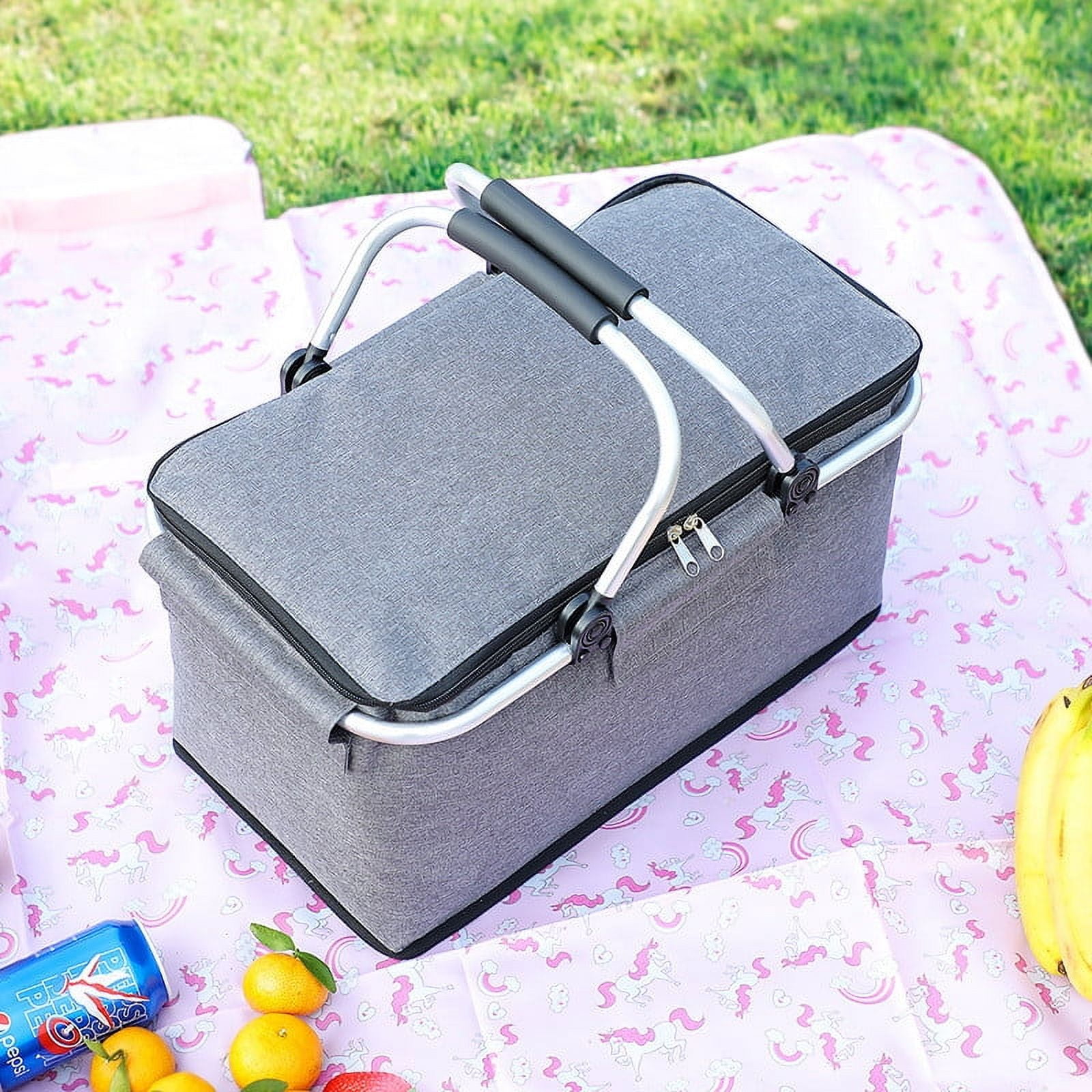 PATLOLLAV Insulated Picnic Basket,Leak-Proof Collapsible Cooler Bag,30L Grocery Basket with Lid ...