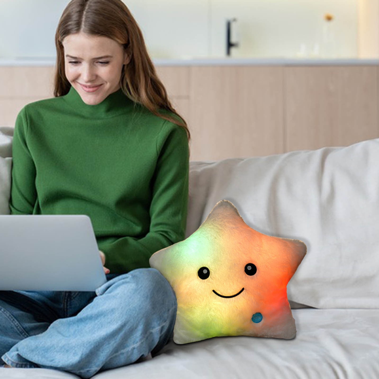 PATLOLLAV LED Plush Star Throw Pillow for Girls Women,White Twinkle ...