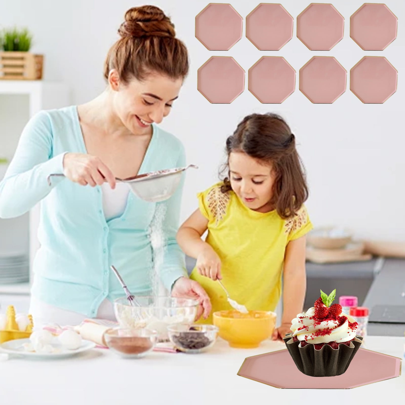 PATLOLLAV Pink Octagon Cake Picnic Plate,8 Pcs Disposable Paper Plate ...