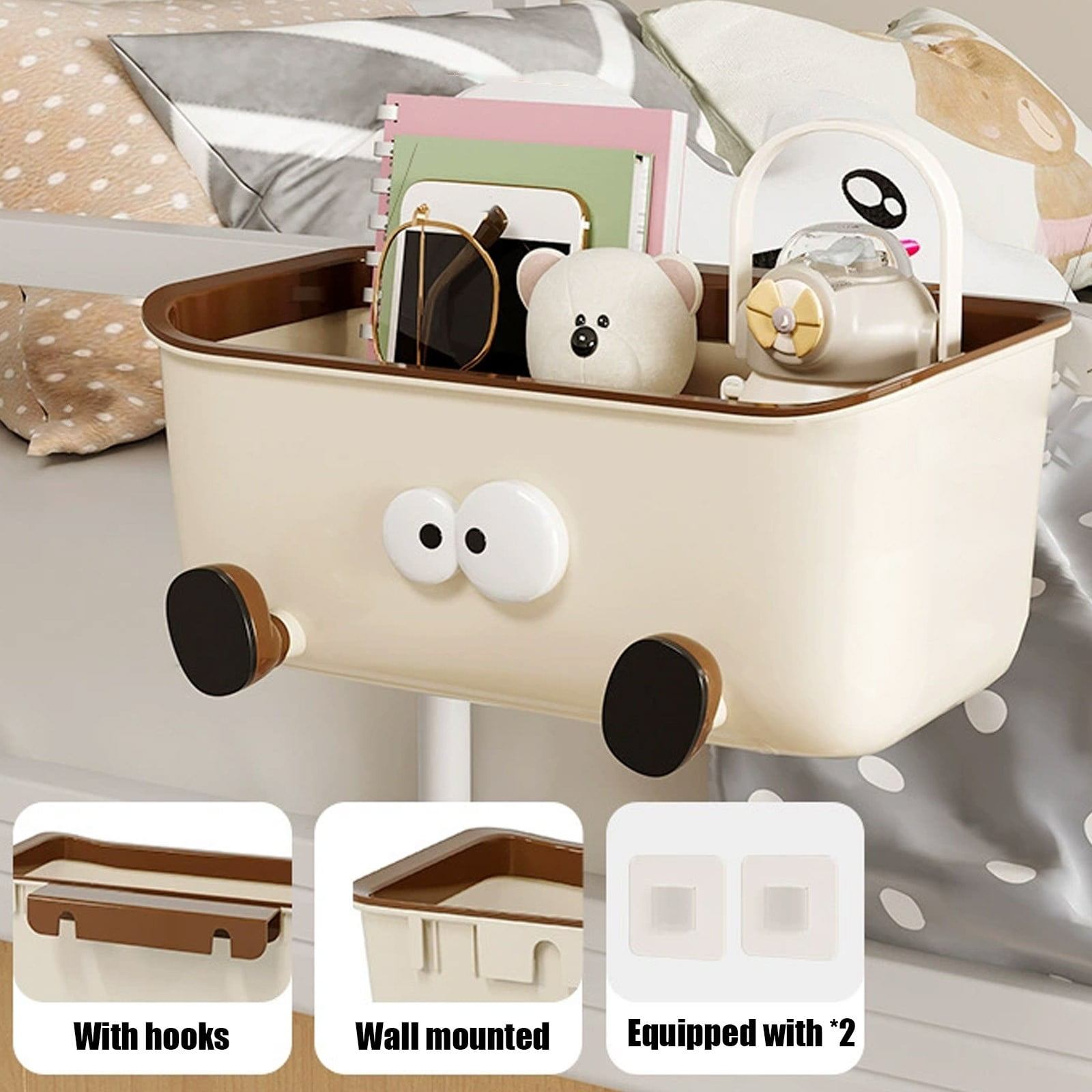 PATLOLLAV Plastic Bedside Storage Box Cute Hanging Storage Basket with ...