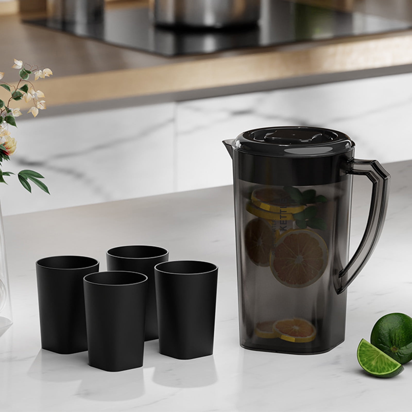 PATLOLLAV Plastic Mason Jar Pitcher with Lid,Pour Spout Leak-proof Lid ...