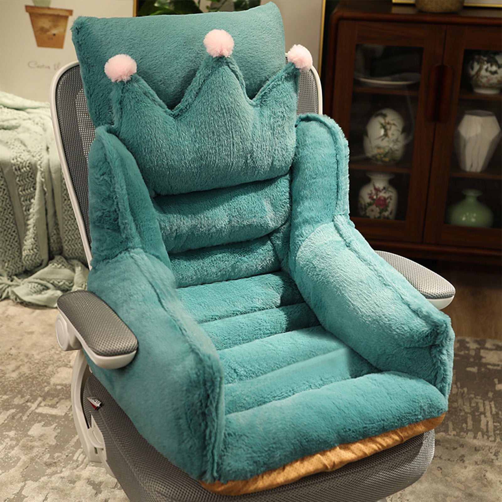 PATLOLLAV Plush Heating Chair Mat,Green L-Shape Cat Ears Heating ...