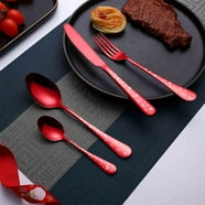 MDEALY 20-Piece Red Silverware Set for 4, 18/0 Stainless Steel Flatware ...