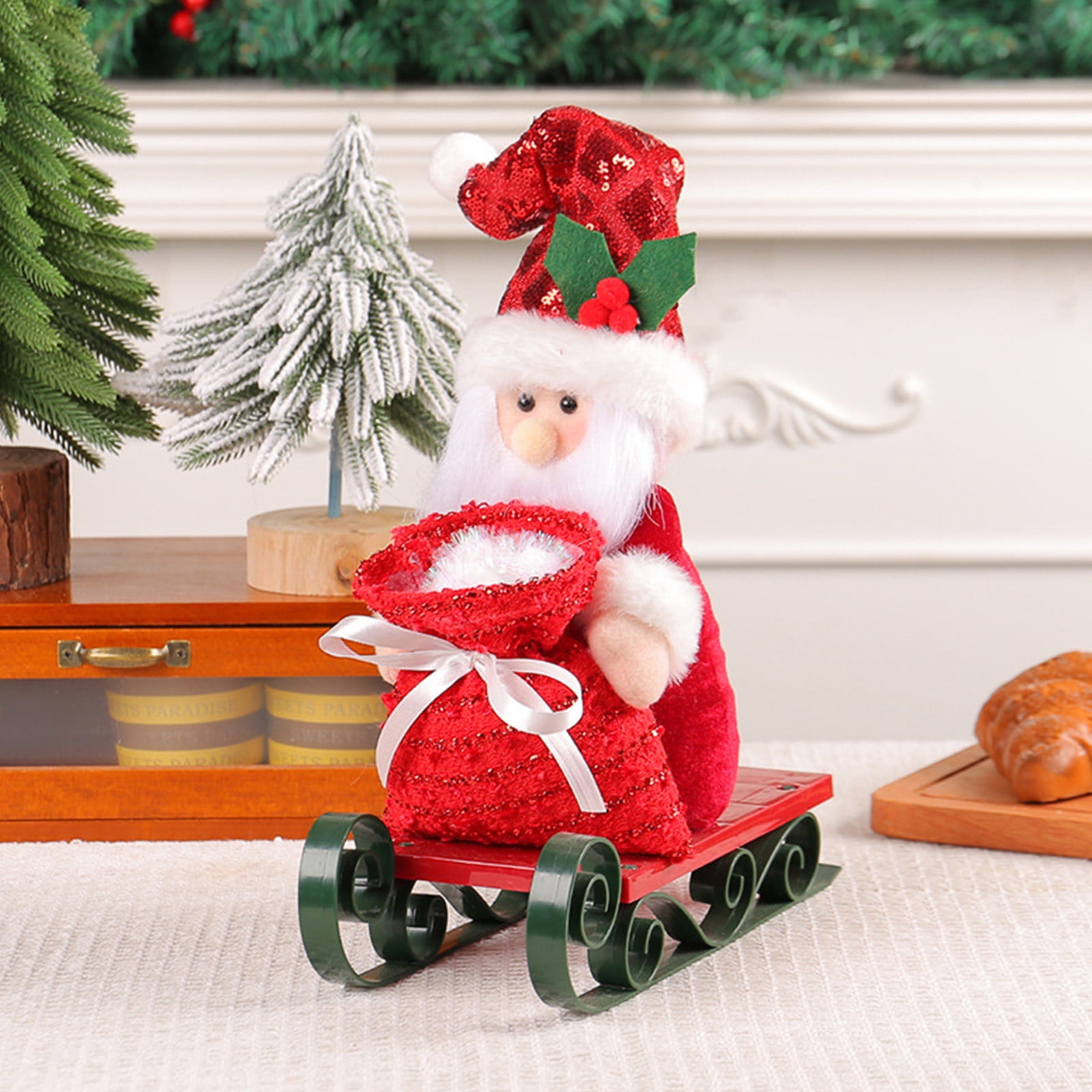 PATLOLLAV Sled Santa Christmas Decorations,Sitting Plush Santa with ...