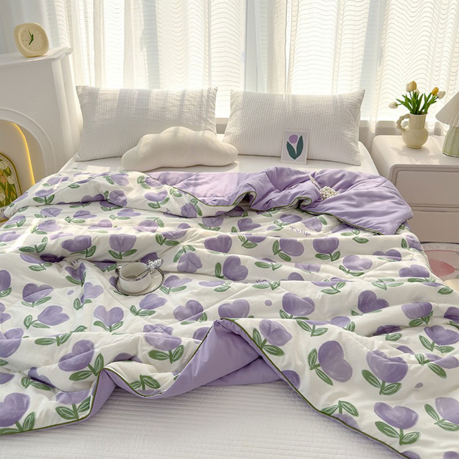 PATLOLLAV Summer Quilt Cooling Comforter Friendly Plain Printed Washed ...