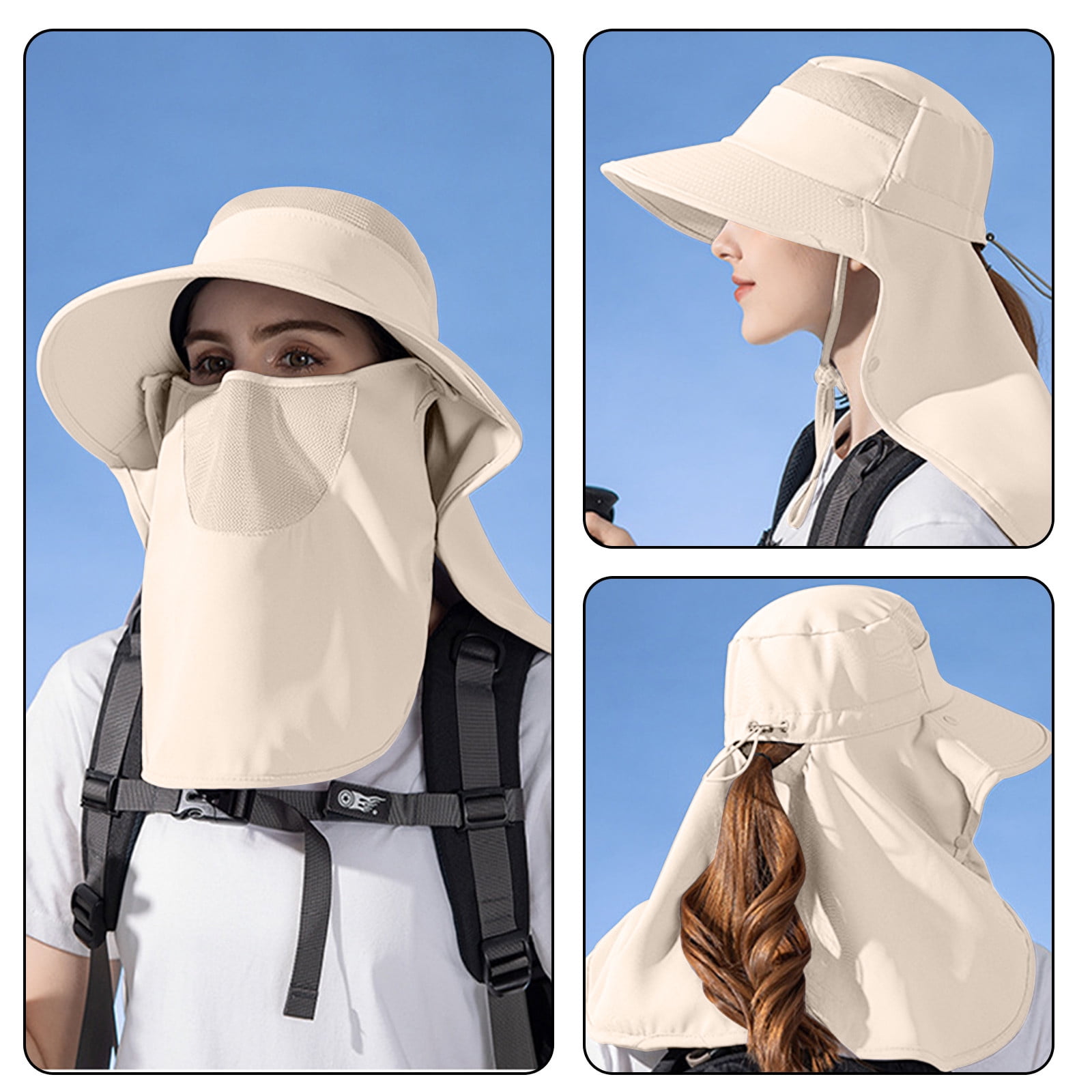 PATLOLLAV Sun Hat with Face Shading Cloth,Fisherman Hat With Ponytail ...