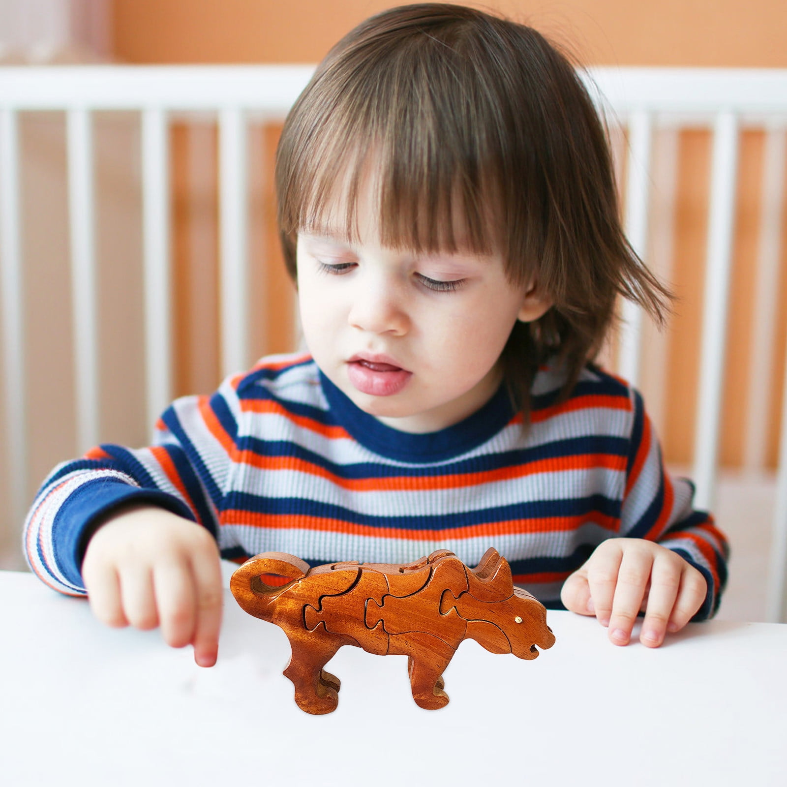 PATLOLLAV Tiger Wooden Toy Model,Children Puzzle Unlock Mortise and ...