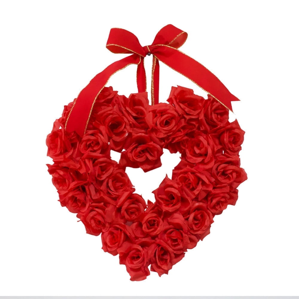 PATLOLLAV Valentines Day Heart Shaped Wreath,14.6Inch Artificial Rose ...