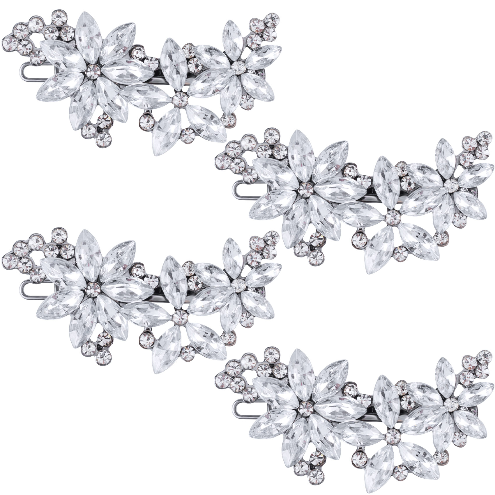 4pcs Sparkling Crystal Stone Braided Hair Clips Satin Fabric Hair