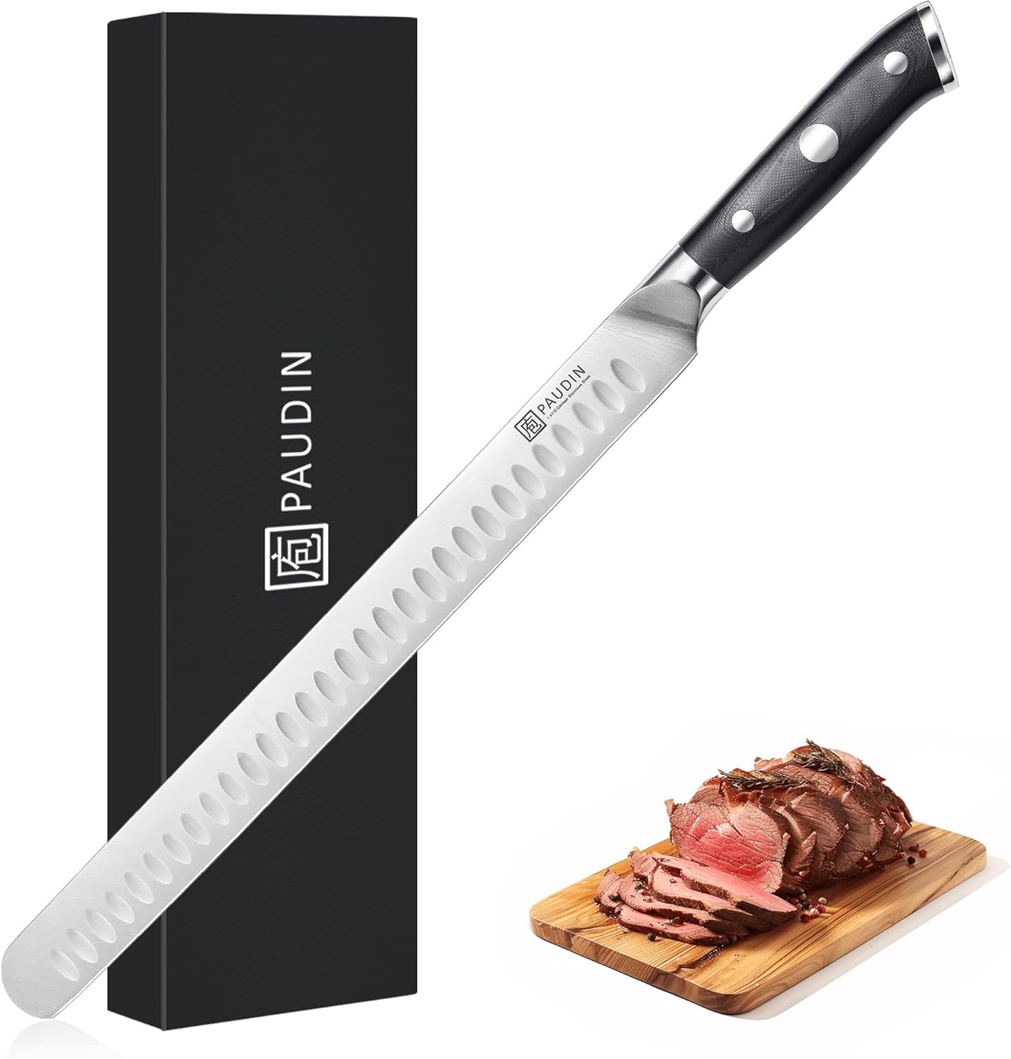 PAUDIN 12 Inch Carving Knife, Premium Slicing Knife with Granton Blade ...