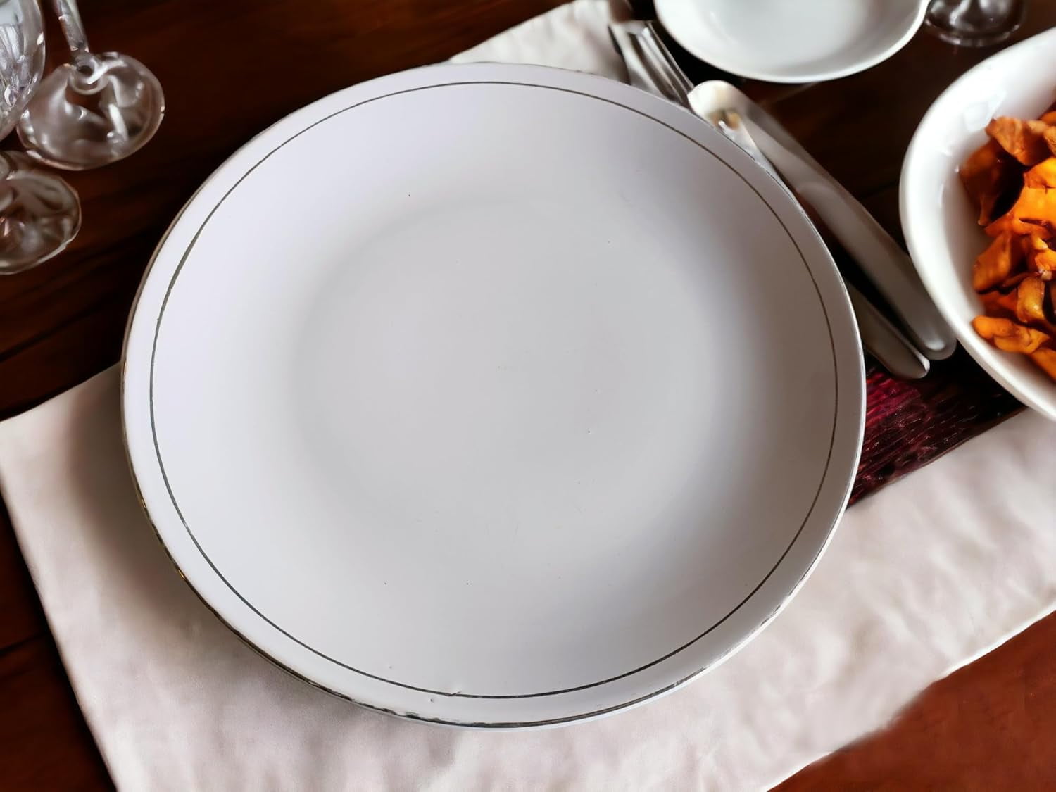 PAUL SONS Hospitality Golden RingPlated Stoneware Full Dinner Plate Set ...