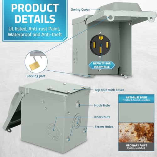 PAULINN 50 Amp RV Outlet Box, Nema 14-50R Outlet 125/250 Volt RV Plug w ...