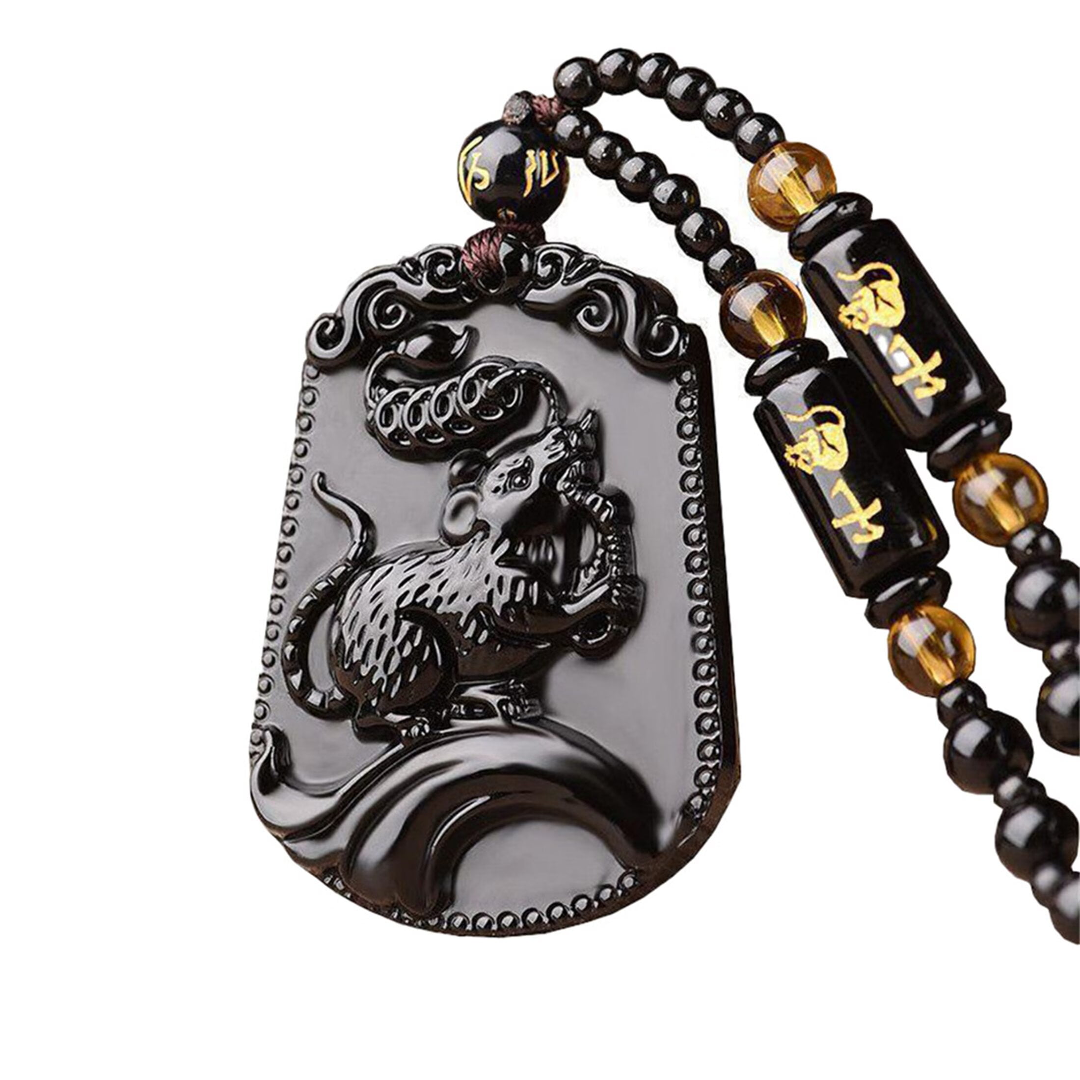 PAURO 12 Chinese Zodiac Necklace for Men Black Lucky Charms Sign ...