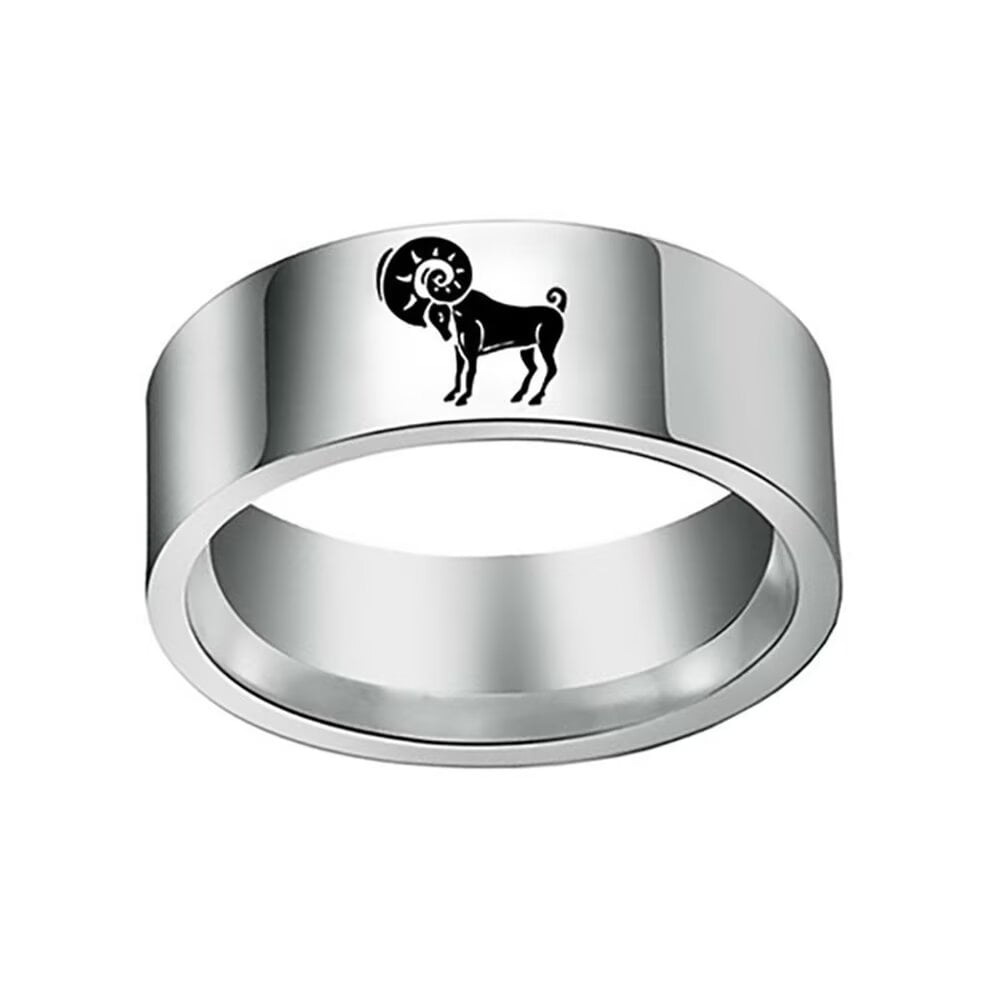 PAURO 8mm Men's Stainless Steel 12 Constellations Ring Zodiac Sign ...