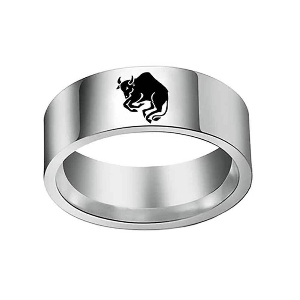 PAURO 8mm Men's Stainless Steel 12 Constellations Ring Zodiac Sign Astrology Statement Band ...