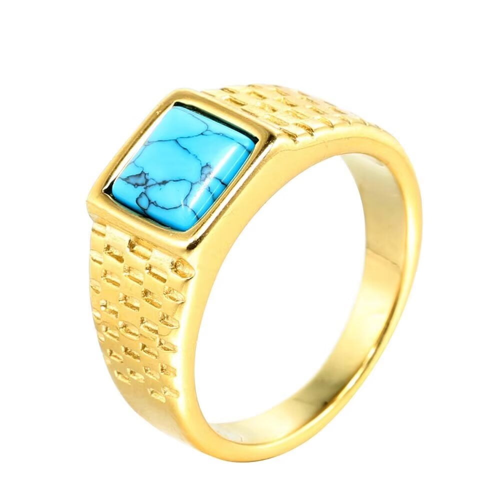 PAURO Agate Ring for Men Stainless Steel Retro Square Synthetic ...