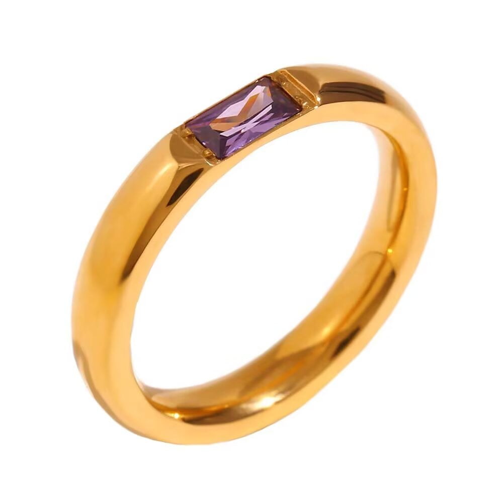 PAURO Birthstone Band Ring for Womens Stainless Steel Gold Plated for ...