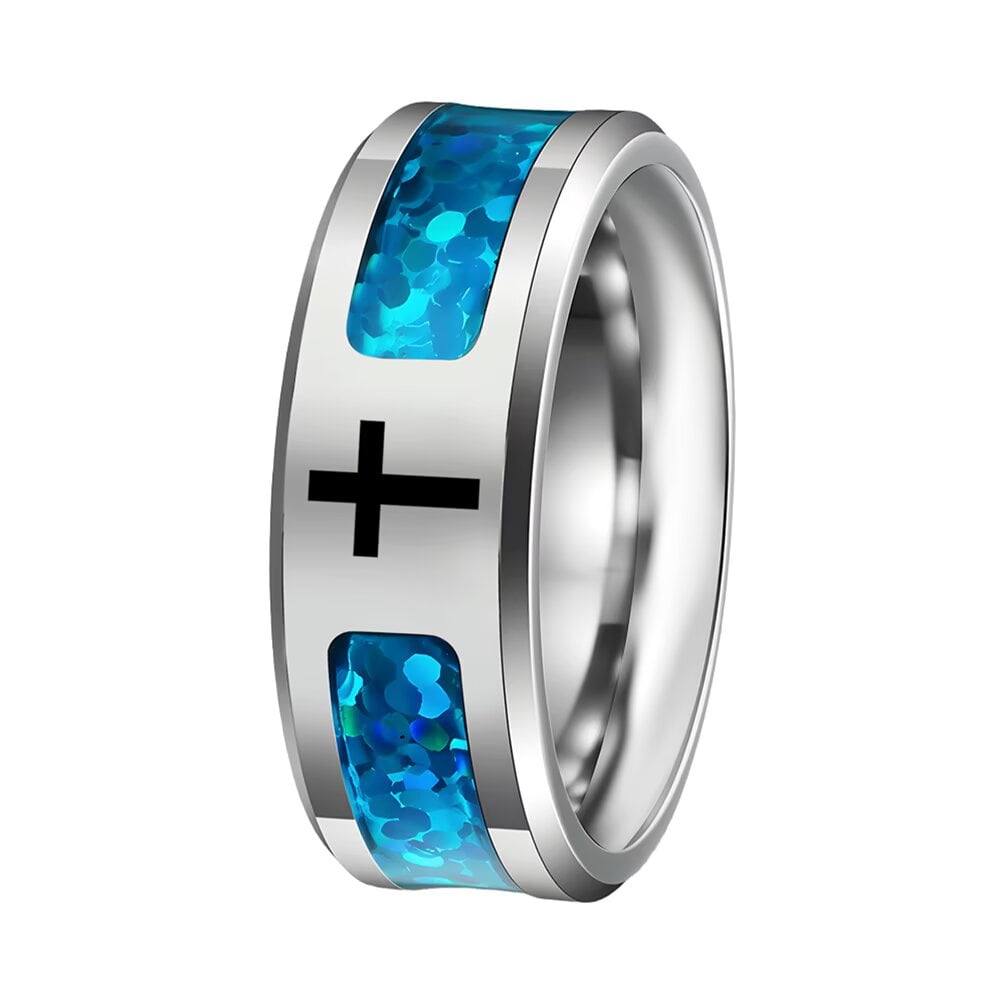 PAURO Cross Rings for Men Women Stainless Steel Silver Shell Colorful ...