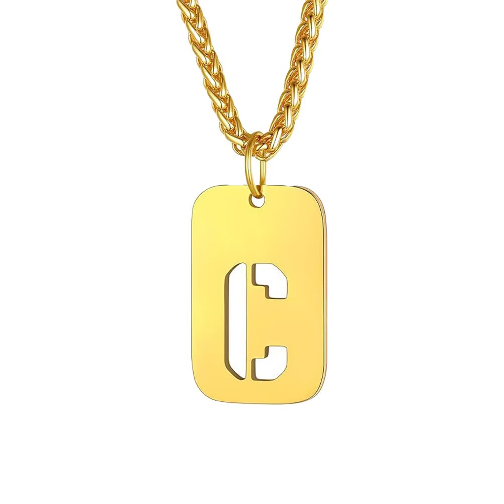PAURO Dog Tag Letter Necklace for Men Women Square Initial A-Z Pendant ...