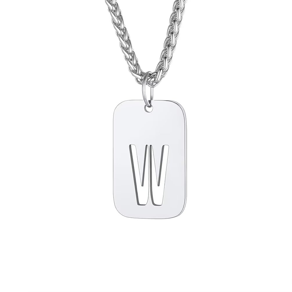 PAURO Dog Tag Letter Necklace for Men Women Square Initial A-Z Pendant ...