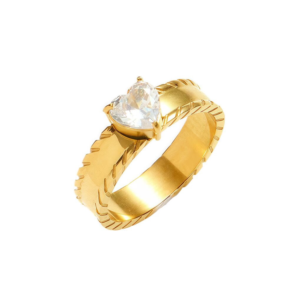 PAURO Heart Gemstone Rings for Women Gold Plated Cubic Zirconia ...