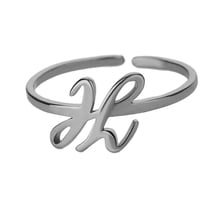 PAURO Initial Rings for Men Women Letter Rose Flower Name Black Silver ...