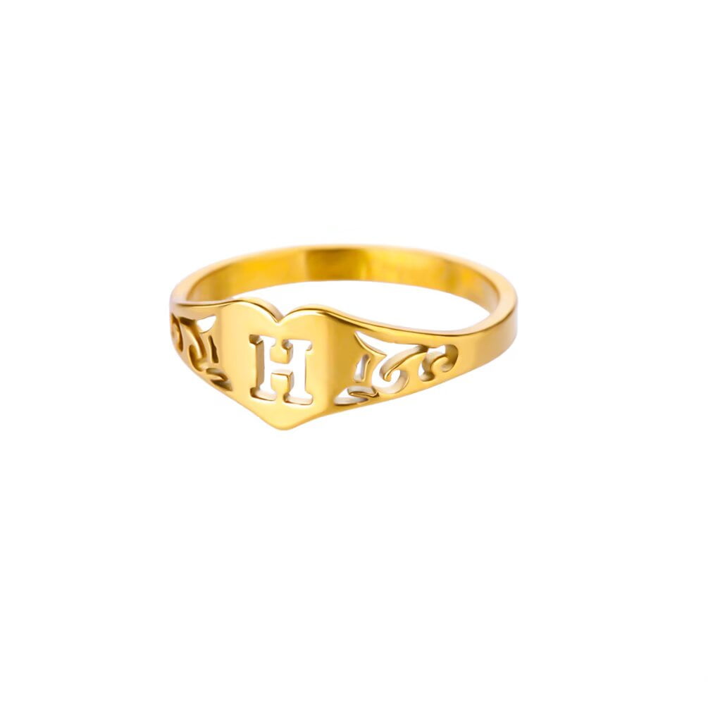 PAURO Initial Heart Rings for Women Name Letter Alphabet Gold Plated ...