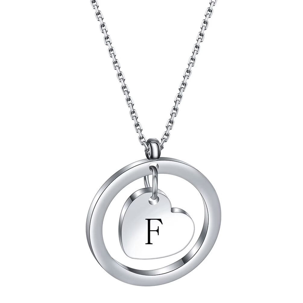 PAURO Initial Necklaces for Women Heart Circle A-Z Pendant Silver Rose ...