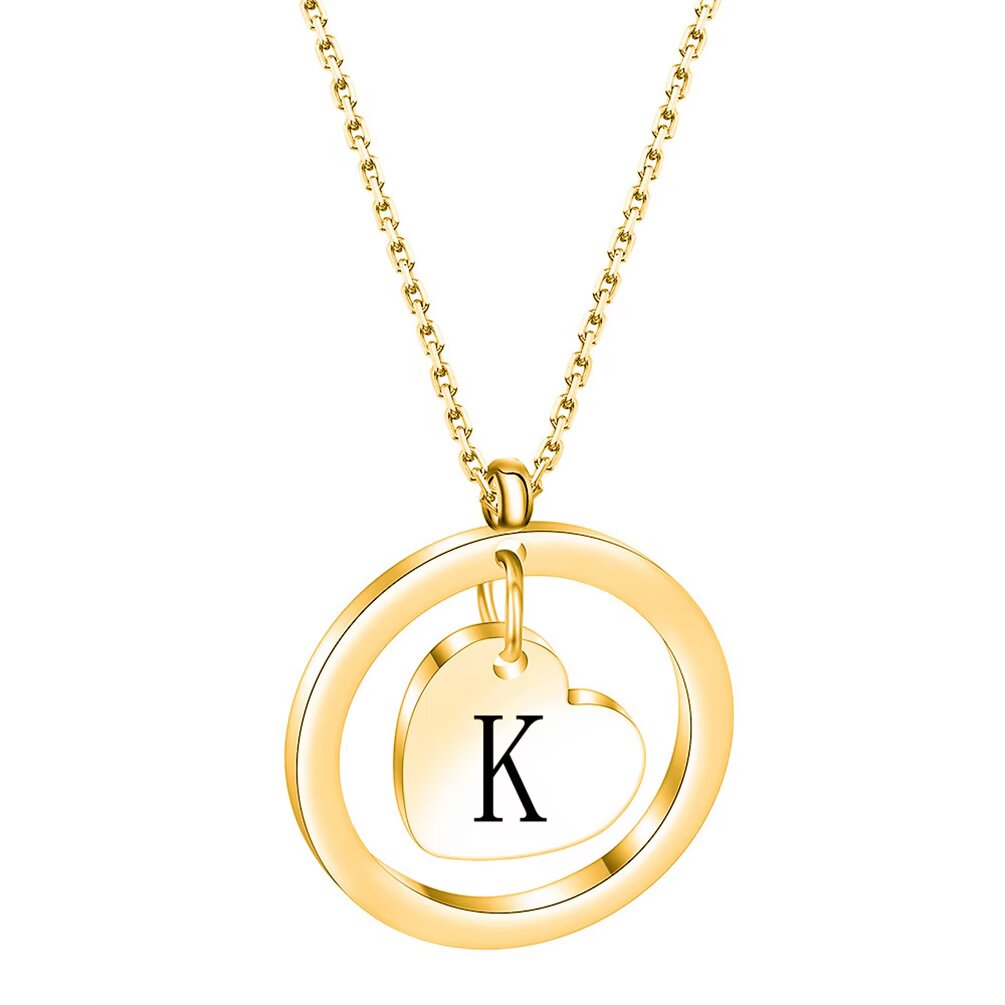 PAURO Initial Necklaces for Women Heart Circle A-Z Pendant Silver Rose ...
