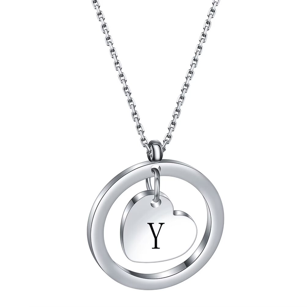 PAURO Initial Necklaces for Women Heart Circle A-Z Pendant Silver Rose ...