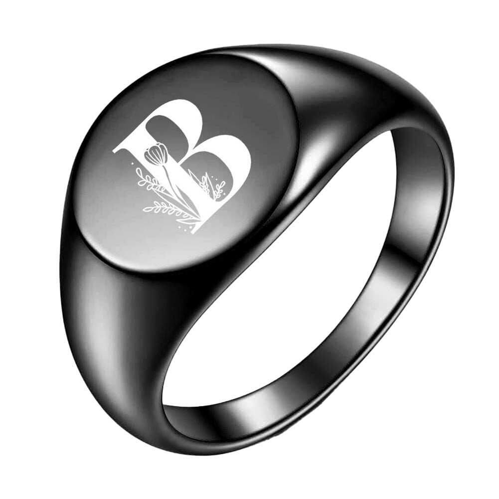 PAURO Initial Rings for Men Women Letter Rose Flower Name Black Silver ...