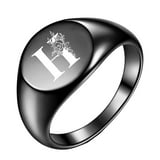 PAURO Initial Rings for Men Women Letter Rose Flower Name Black Silver ...