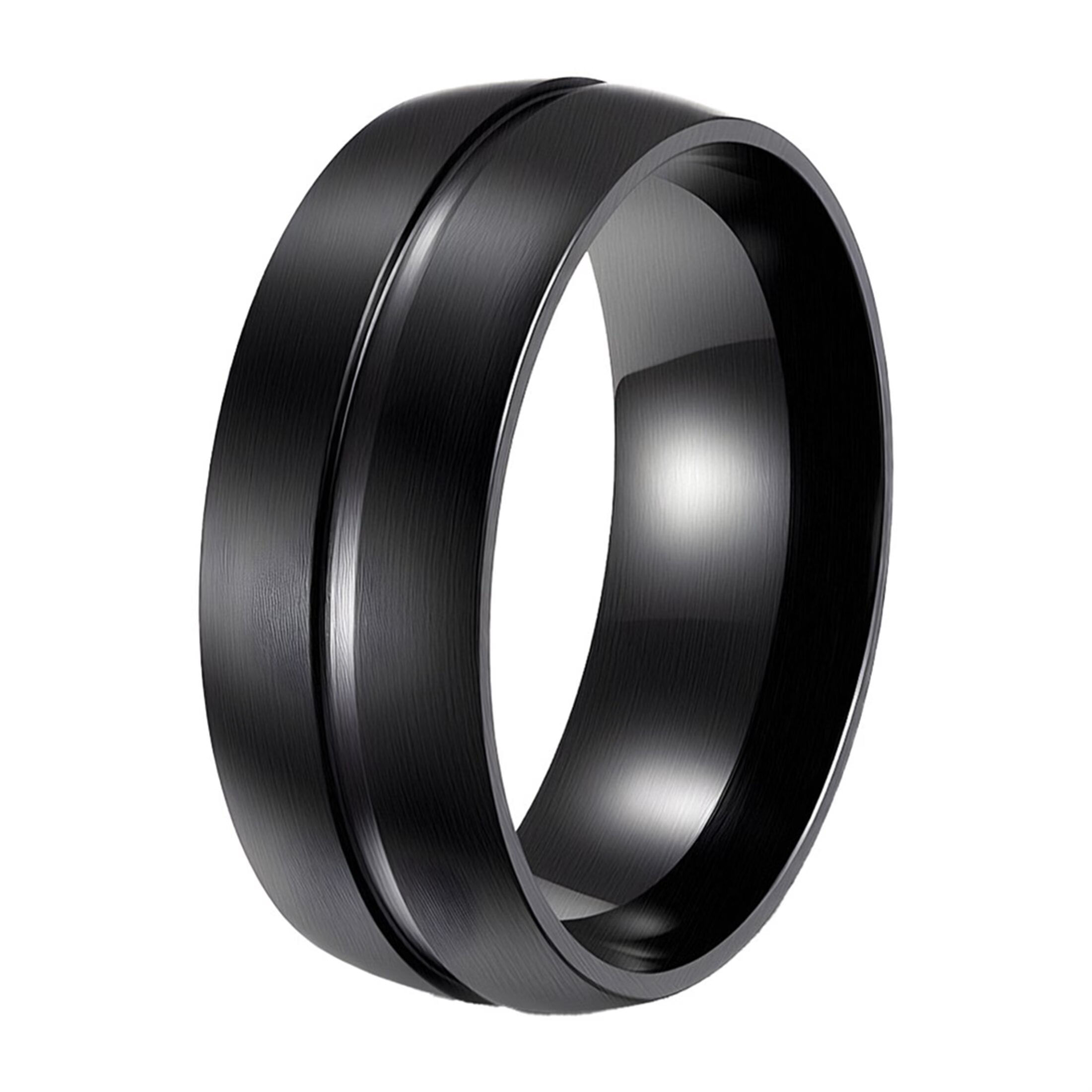 PAURO Matte Rings for Men Black Silver Simple Stainless Steel Statement ...