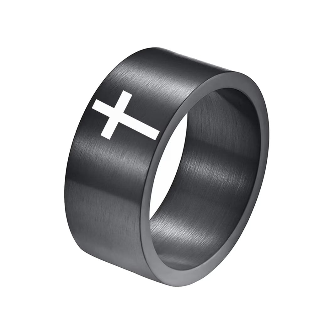 PAURO Men 10mm Stainless Steel Cross Ring Christian Cross Classic Plain ...