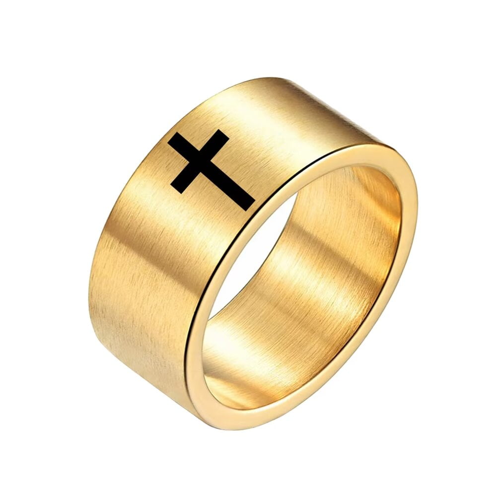 PAURO Men 10mm Stainless Steel Cross Ring Christian Cross Classic Plain ...