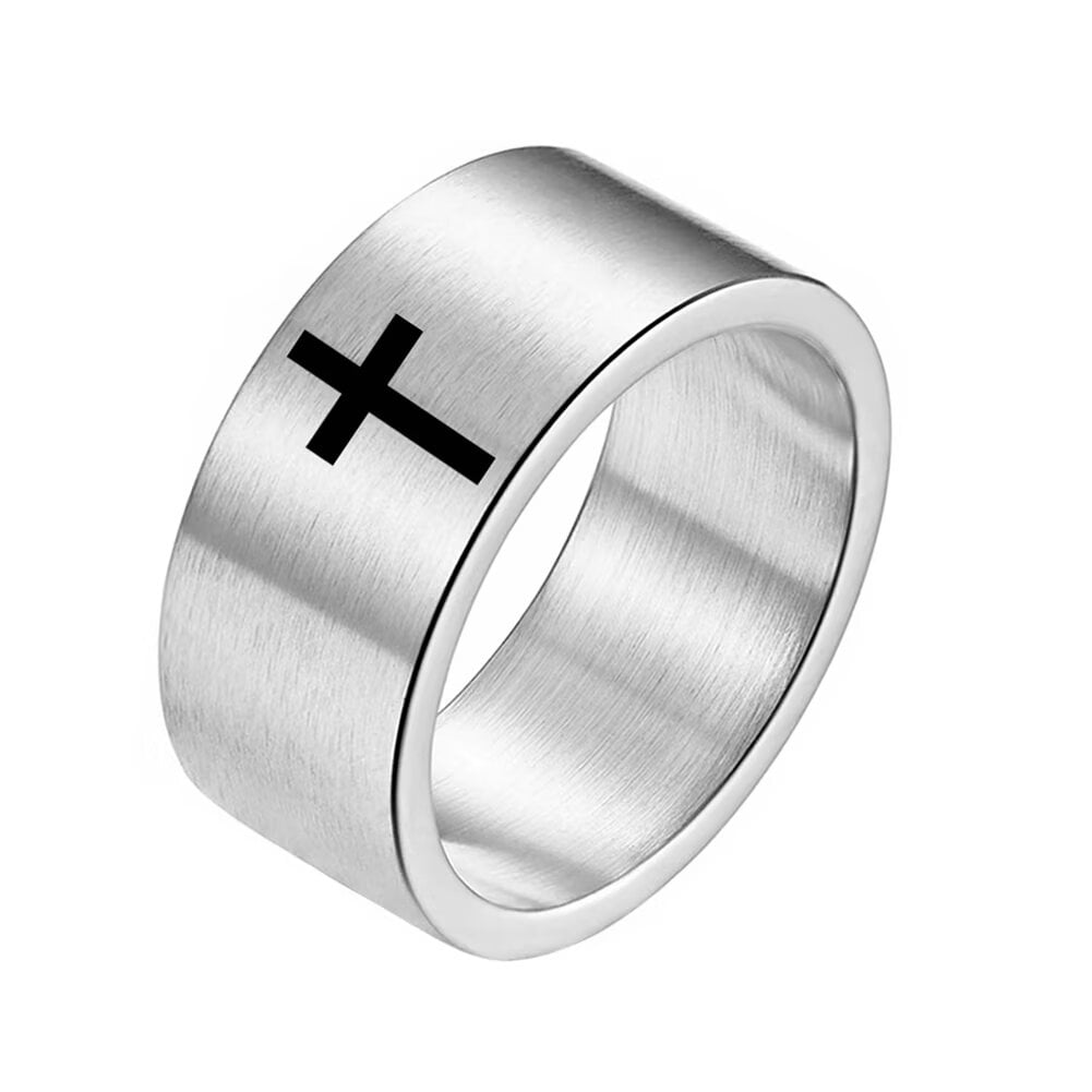 PAURO Men 10mm Stainless Steel Cross Ring Christian Cross Classic Plain ...
