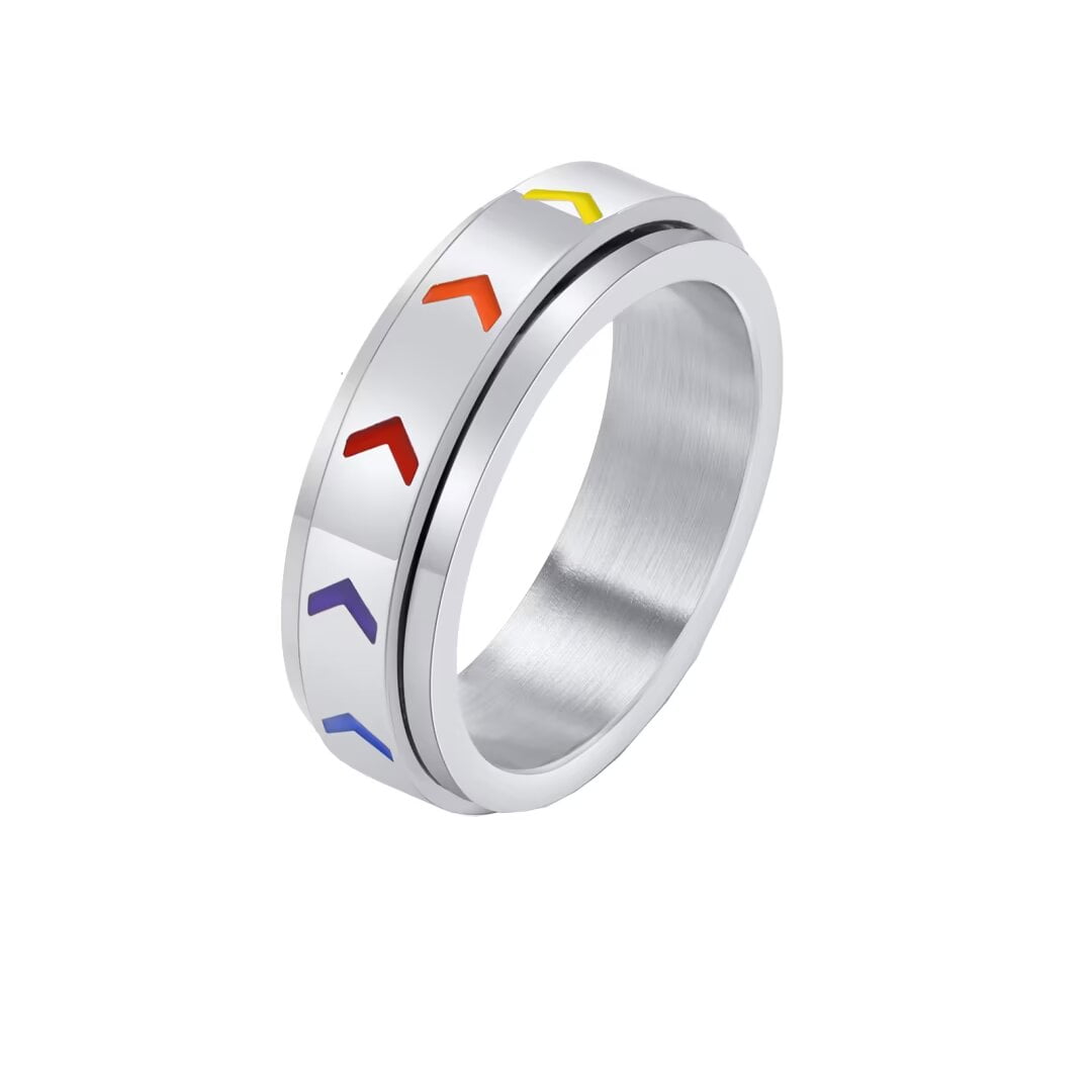 PAURO Men Stainless Steel Rainbow Pride Spinner Ring LGBTQ Anxiety ...