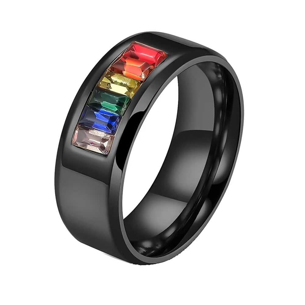PAURO Men Stainless Steel Ring LGBT Pride Rainbow Statement Rings LGBTQ ...